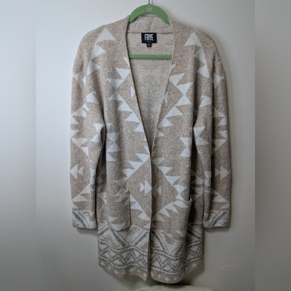 Frye | Sweaters | Frye Cozy Cardigan In A Tan And White Southwestaztec ...